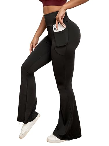 Floerns Women's High Waist Workout Flare Leg Bootcut Sports Leggings Pants Black L