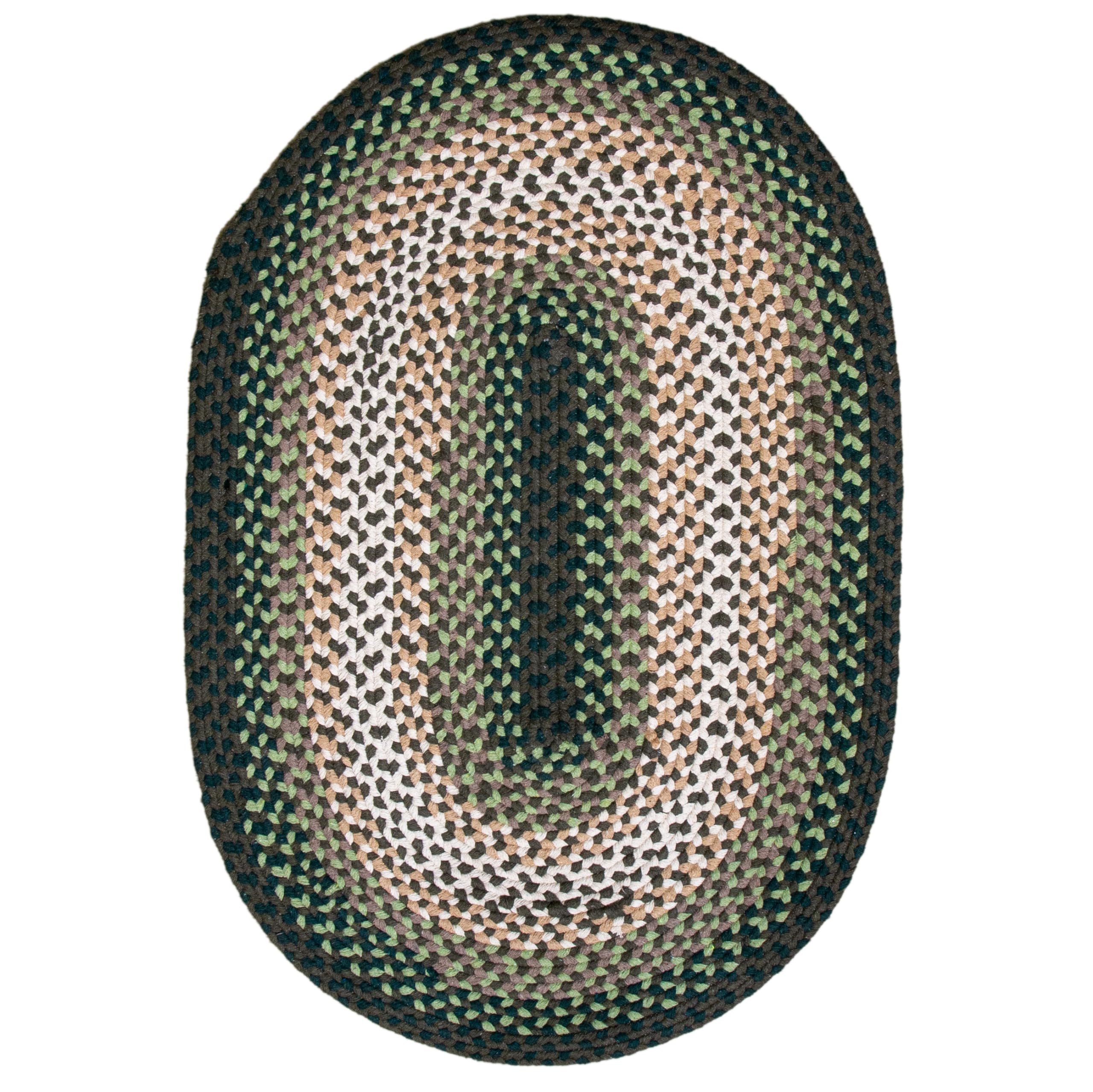 Super Area Rugs Oval 2' X 3' Green - Ivory Oval Braided Rug for Farmhouse Style Kitchens and Bathrooms