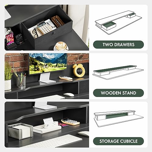 Homall Electric Standing Desk with Triple Drawers, Adjustable Height Stand Up Desk, 55 x 24 Inch Table with Storage Shelf, Sit Stand Home Office Desk with Splice Board (Black)