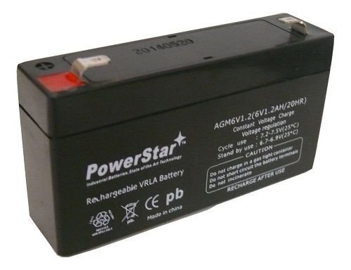 PowerStar--2 Year Warranty 6V 1.2AH SLA Battery Replaces pe6v1.2 bp1.2-6 es1.2-6 cb-1.3-6