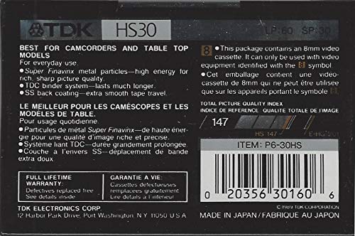 TDK HS30 8mm Video Cassette NTSC LP: 60, SP: 30