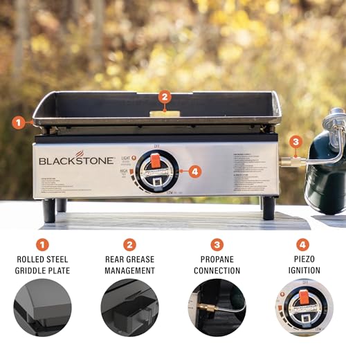 Blackstone 2142 Original 17” Tabletop Griddle with Low-Maintenance Stainless Steel Front Plate, Powder Coated Steel, Black