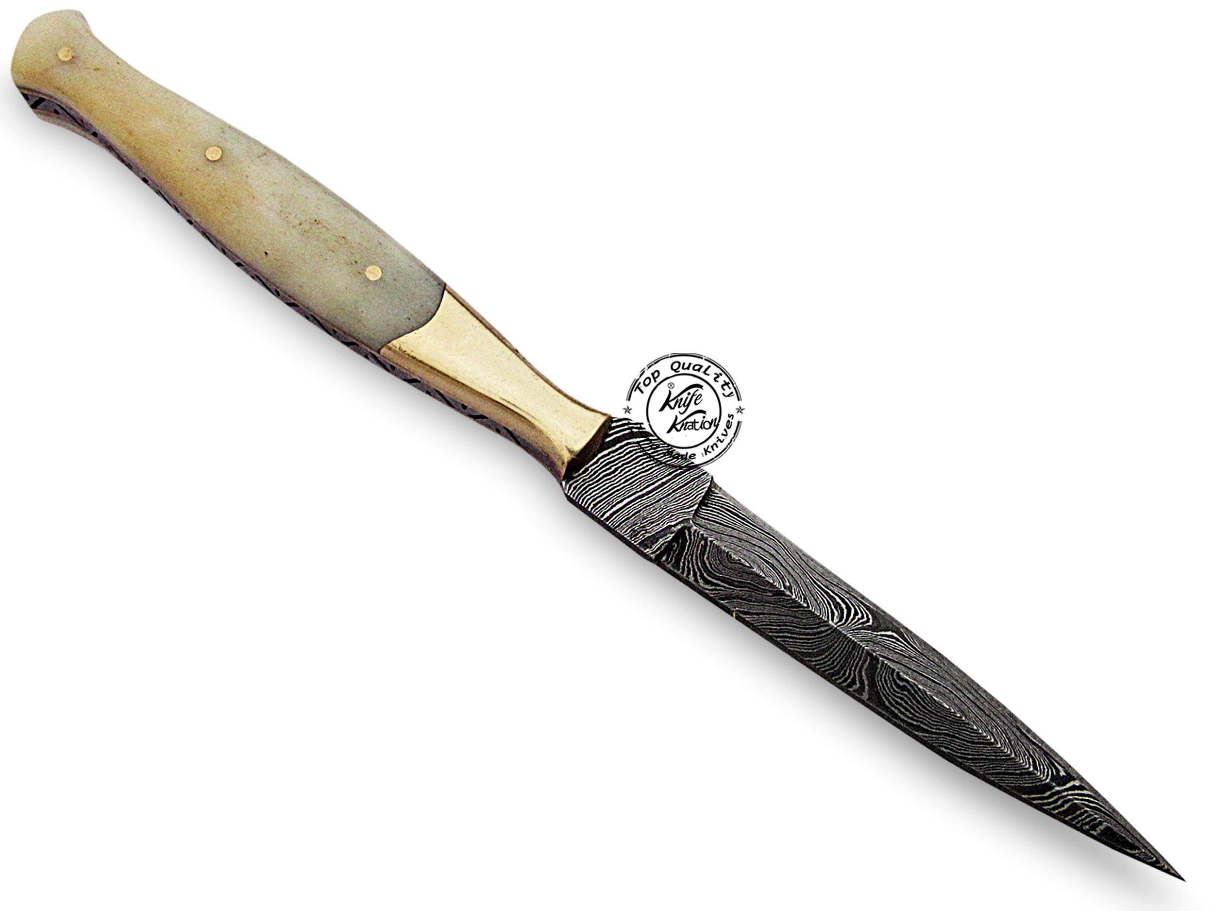 Beautiful Camel Bone Damascus Slim Dagger Hunting Knife, Double Edge, Prime Quality