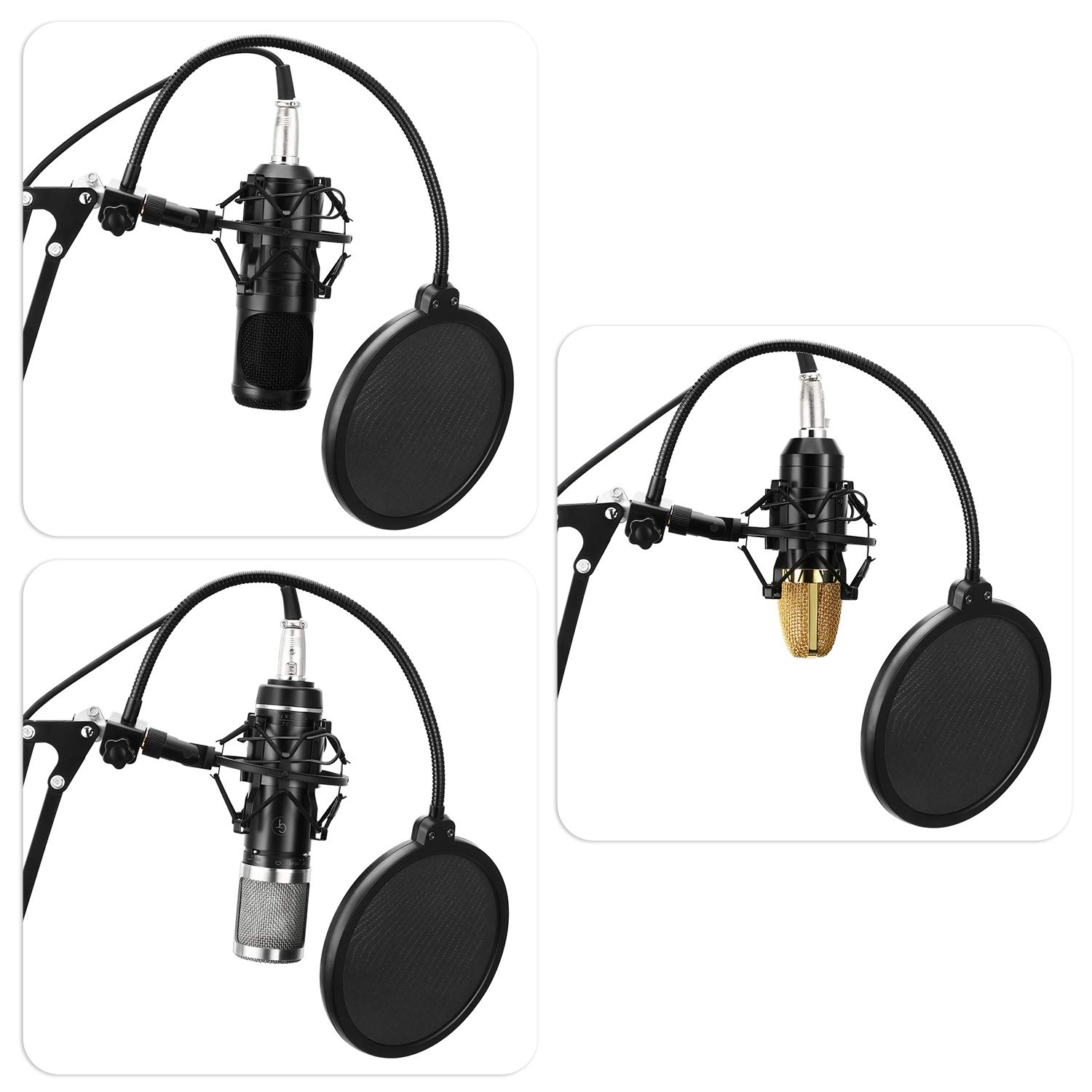 AT2020 Microphone Shock Mount, Moukey Mic Shock Mount for Large Diameter Studio Condenser Mic，Universal 51MM Anti-Vibration Mic Holder for 48MM-54mm Diameter Condenser Mic