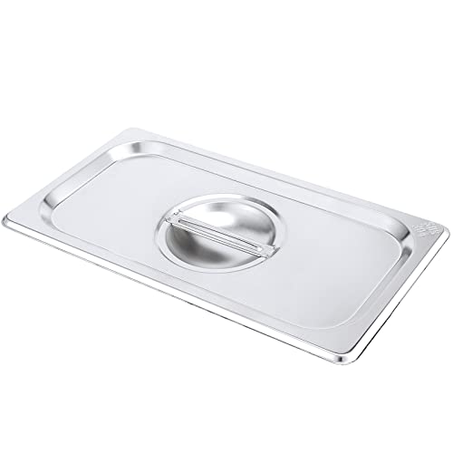 PINGEUI 8 Pack 1/3 Size Stainless Steel Steam Table Lid, Solid Hotel Pan Cover with Handle for Steam Food Pan, Non-Stick Surface