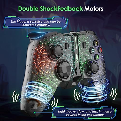 Gina Joyfurno Game Controller, Wireless Controller Compatible with Xbox One/One X/One S, Series X/S, PC, Gamepad with 6 Light Colors Unique Crack Skin/Dual Vibration/2.4GHz Connection (black)