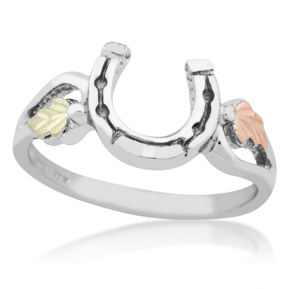 Beautiful! Authentic Black Hills Diamond-cut Gold-Sterling-silver Women's Horseshoe Ring size 5.5