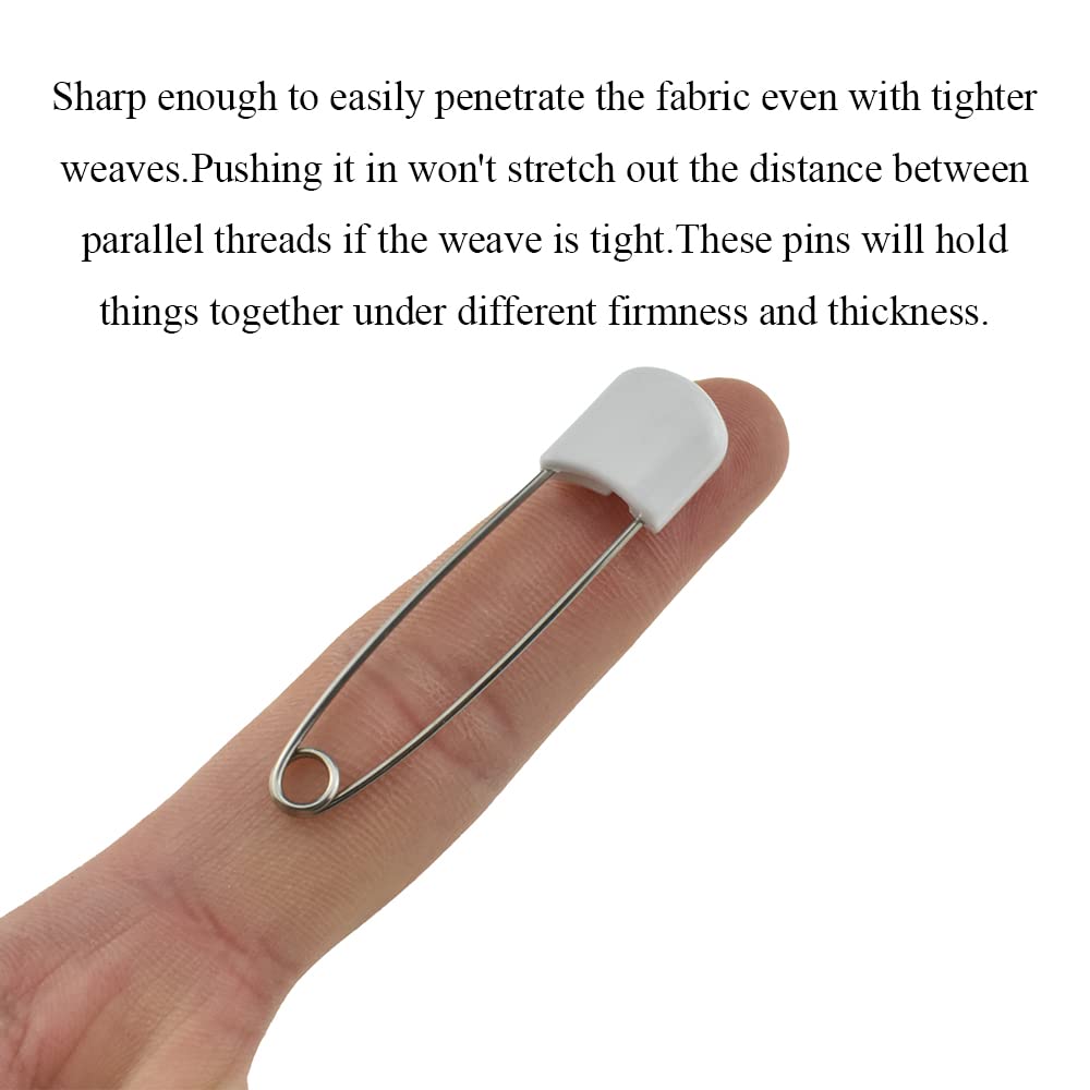 HAHIYO 52mm Length Plastic Head Cloth Pins Closed Sturdy Easy Penetrate Safer Operate Reusable Durable Stainless Steel Nappy Diaper Pin White 50 PCS for Sock Towel Bed Sheet Vurtains Clothing