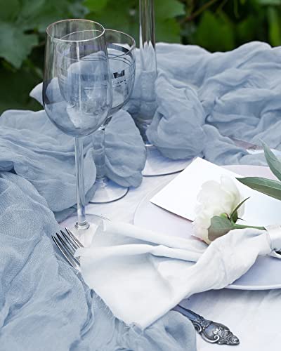 Maliton Dusty Blue Cheesecloth Table Runner 13.3ft Baby Blue Table Runner 160 Inches Cheesecloth Table Runner Bulk for Bohemian Wedding Decorations Baby Shower Birthday Party Table Decorations