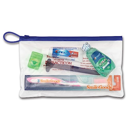 Practicon 101737 SmileGoods Adult Super Deluxe Dental Care Kit with Toothbrush, Toothpaste, Floss, Tongue Cleaner and Mouthwash, Pack of 72
