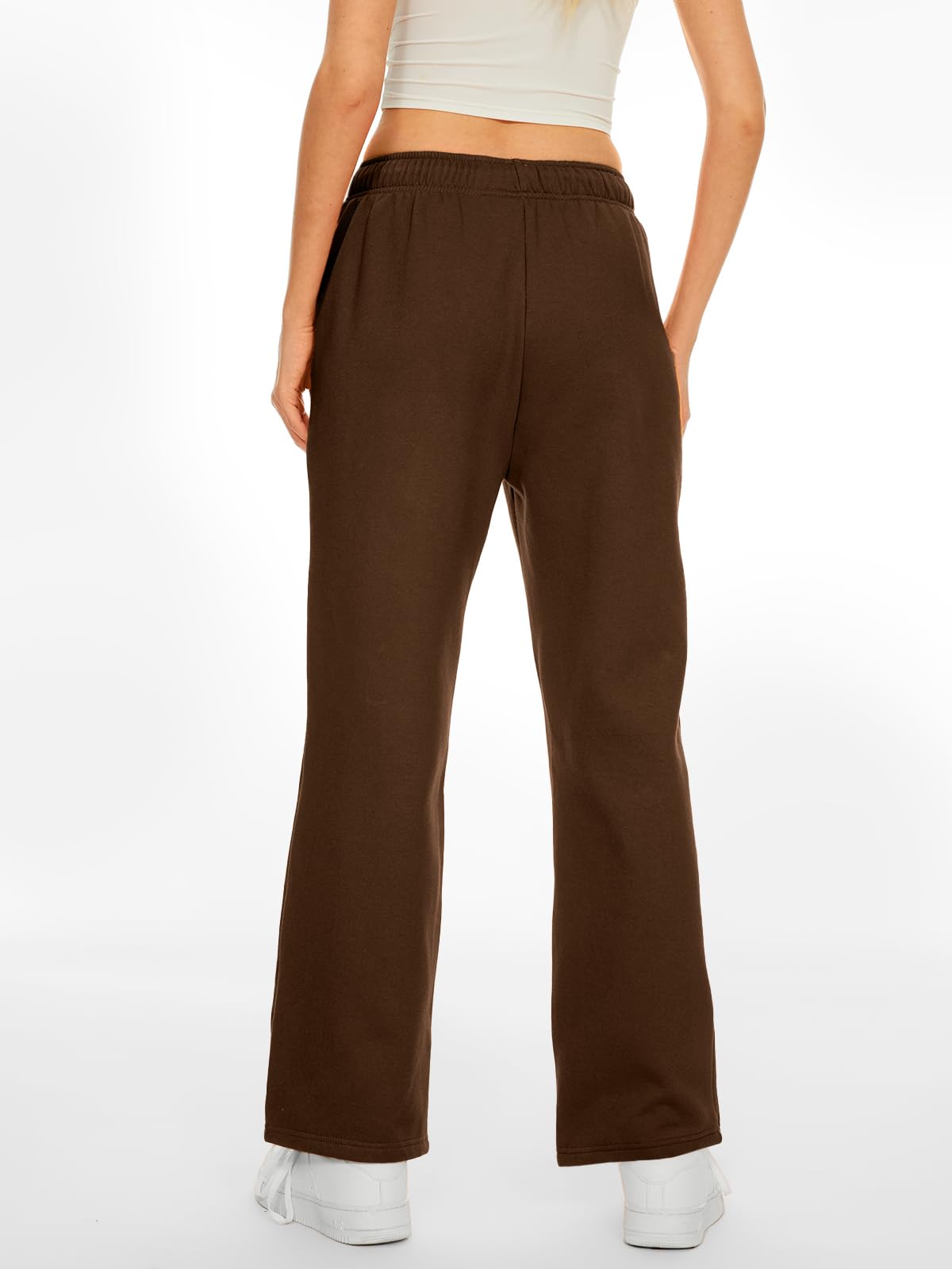 AUTOMET Women’s 2024 Fall Fleece Lined Winter Sweatpants Open Bottom Lounge Pants Athletic Joggers for Teen Girls Brown
