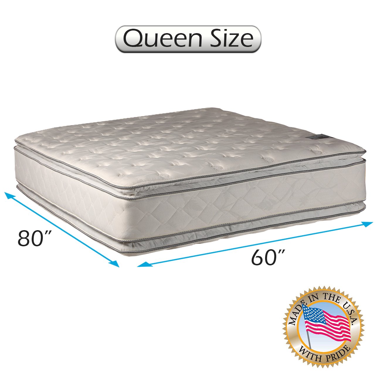 Dream Solutions USA Serenity Pillow Top - Medium Soft Queen (60"x80"x12") Mattress Only - Double-Sided, Spinal Support System, Fully Assembled, Luxury Quality, Orthopedic Type