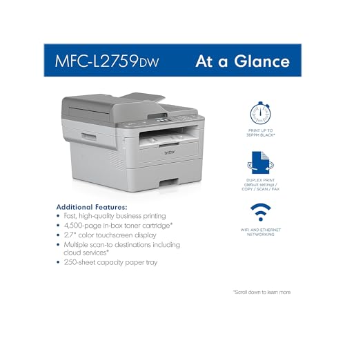 Brother MFC-L2759DW Wireless Black & White All-in-One Laser Printer (012502668879) (MFCL2759DW)