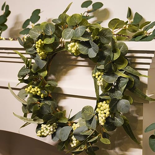 DiliComing Fall-Wreath Eucalyptus Front Door-Wreath - 20 Inch Year Round Artificial Door Wreath, All Season Wreath Clearance for Farmhouse, Wall and Window Decoration