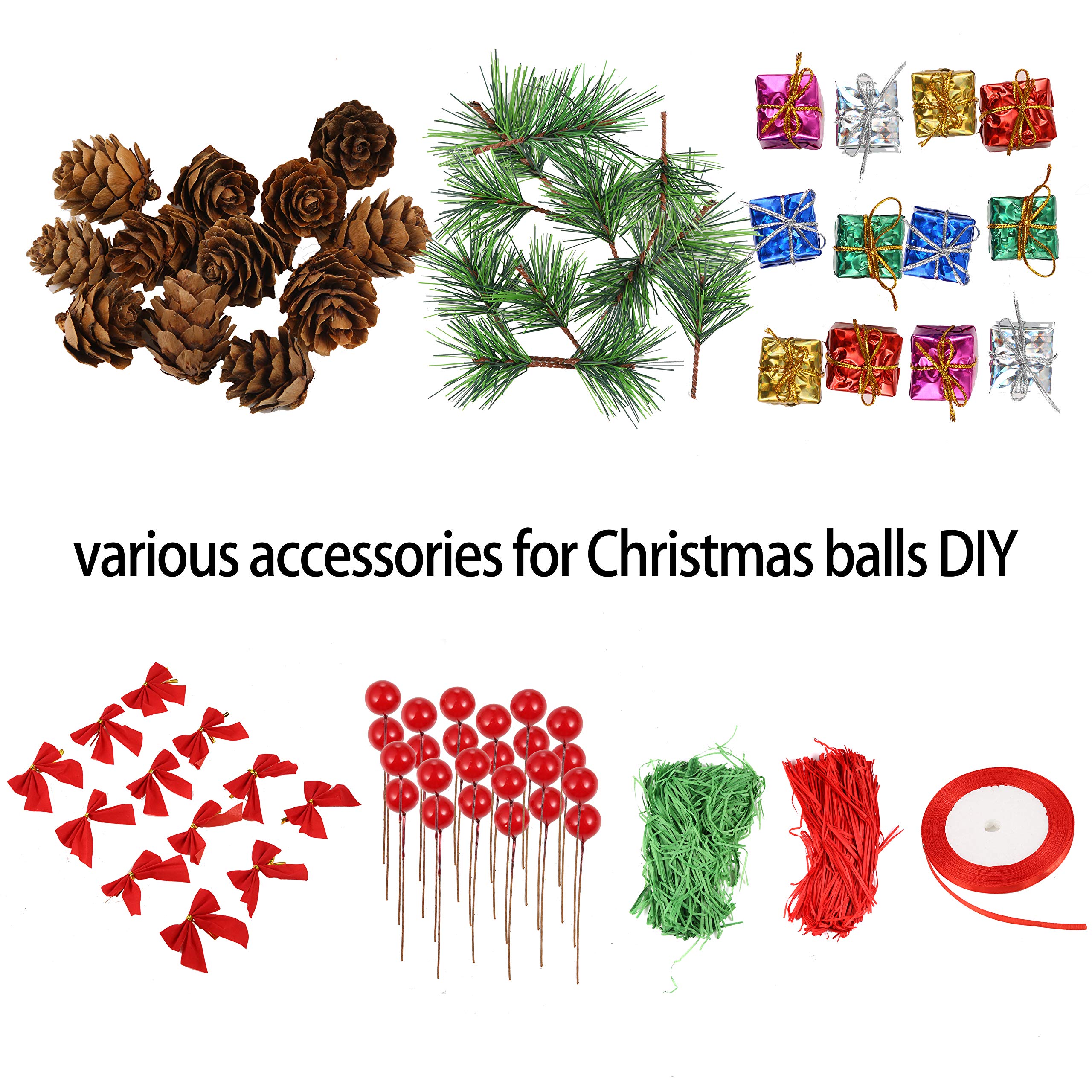 Auihiay 20 Pack 80mm Christmas Clear Ornaments Ball and Various Accessories for DIY Christmas Tree Balls Baubles Holiday Wedding Party Home Decorations