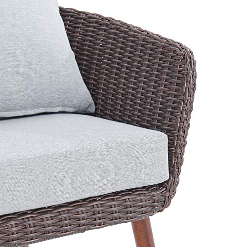 Bolton Furniture Athens All-Weather Wicker Outdoor Conversation 35" L Coffee Table, Set Chairs and Two-Seat Bench, Grey