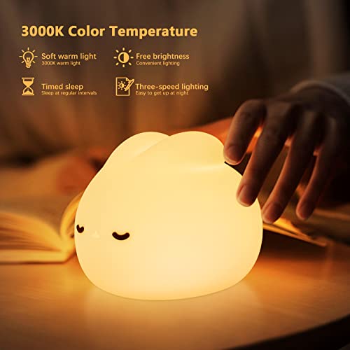 POQCCT Decor Night Light for Kids USB Rechargeable Cute Bunny LED Lamp with Timer & Touch Control Rabbit Shape Dimmable Warm Night Lights for Baby Breastfeeding Sleep Nursery Soft Eye Caring