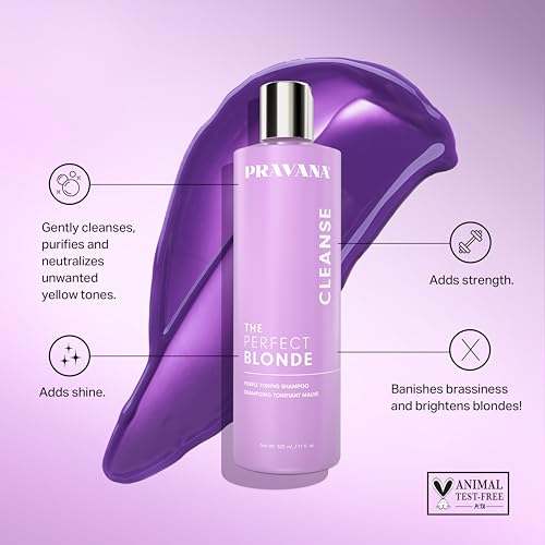 PRAVANA The Perfect Blonde Purple Toning Shampoo | Neutralizes Brassy, Yellow Tones | For Color-Treated Hair | Adds Strength, Shine, Elasticity | 33.8 Fl Oz