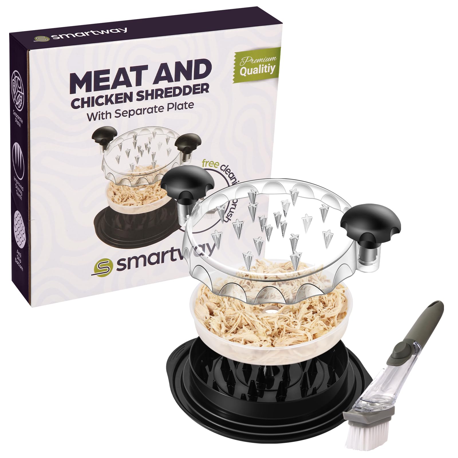Chicken Shredder ā Separate Plate, Automatic Soap Dispenser Cleaning Brush, Anti-Slip ā Large 9.8ā Chicken Breast Meat Shredder, Chicken Shredder Tool Twist, Dishwasher Safe, BPA Free
