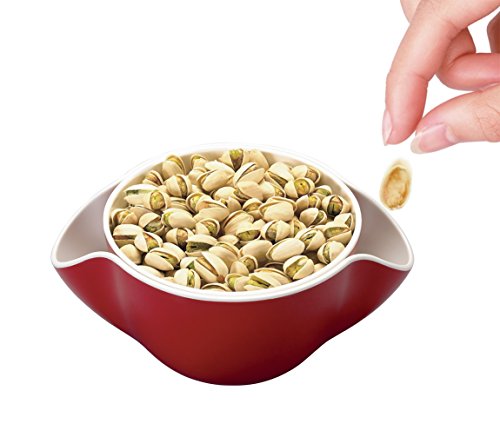 kody Double Dish for Pistachios, Peanuts, Edamame, Cherries, Nuts, Fruits, Candies, Snacks Plastic Serving Dishes and Bowls (Cherry Red)