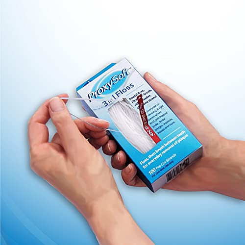 ProxySoft 3-in-1 Dental Floss for Optimal Teeth Flossingā- 2 packs Pre-Cut Ortho Floss Threaders for Braces, Tight Spaces, Bridges, Implants with Built-in Soft Proxy Brush and Stiff Threader Flosser