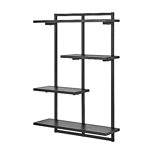 Danya B Rhodes 4 Tier Modern Floating Windowsill Wall Shelf Unit with Metal Frame and MDF Shelves (Black/Black)