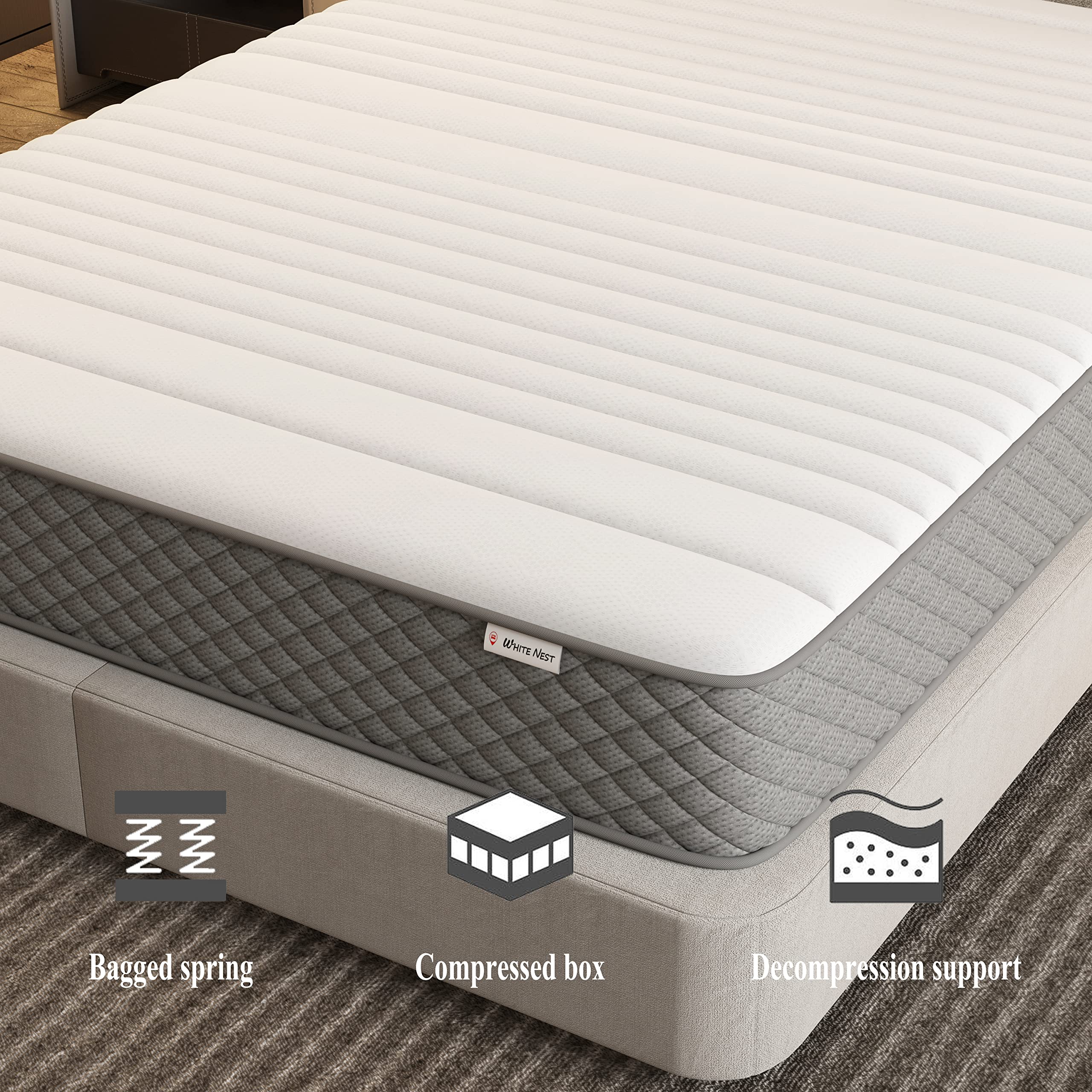 WHITE NEST Queen Mattress, 10 Inch Memory Foam Mattress with Innerspring Hybrid Mattress in a Box Pressure Relief & Supportive Queen Size Mattress(Queen)