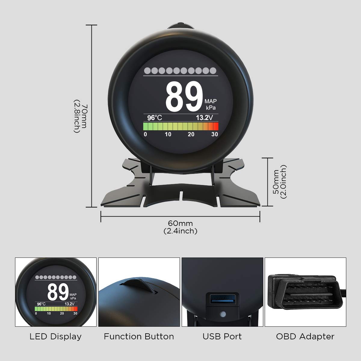 AUTOOL X60 Car OBD HUD Multi-Function Digital Meter Alarm Speed Water-Temp Gauge Malfunction-Test for 12V OBD-II Standard Vehicles Automotive Display HUD