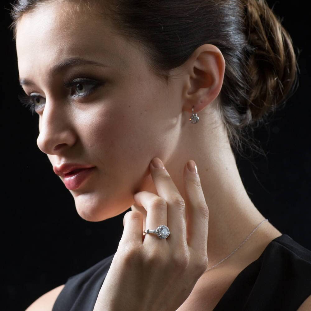 BERRICLE Sterling Silver Cubic Zirconia CZ Fashion Leverback Dangle Drop Earrings for Women, Rhodium Plated