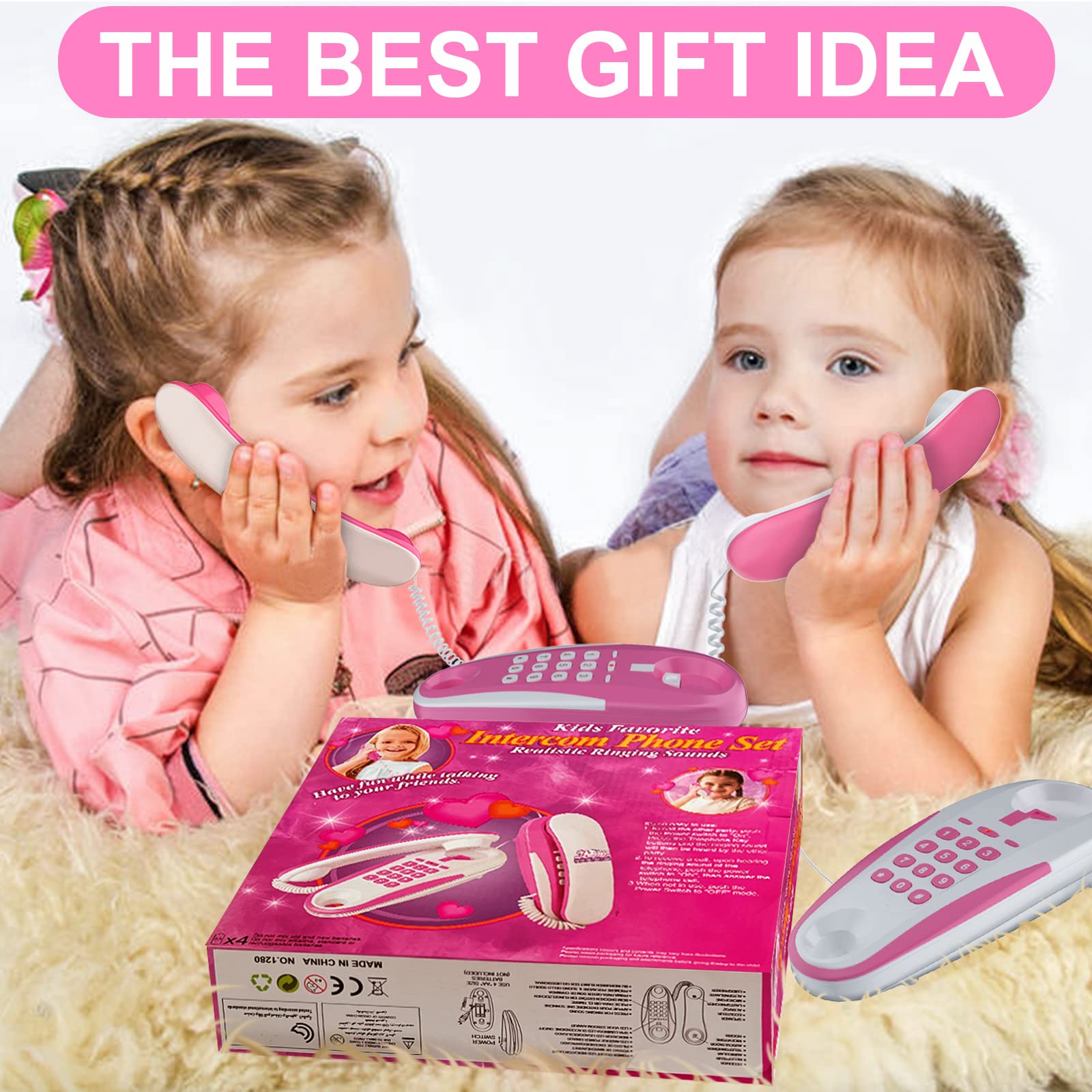 Kids Play Phone, Intercom Toy with Real Ring Sounds, Pretend Play Telephone, 23 ft Ultra-Long Phone Line with Kids to Chatting and Learning, Toddler Develop Communication Skill Toys, Kids Gift