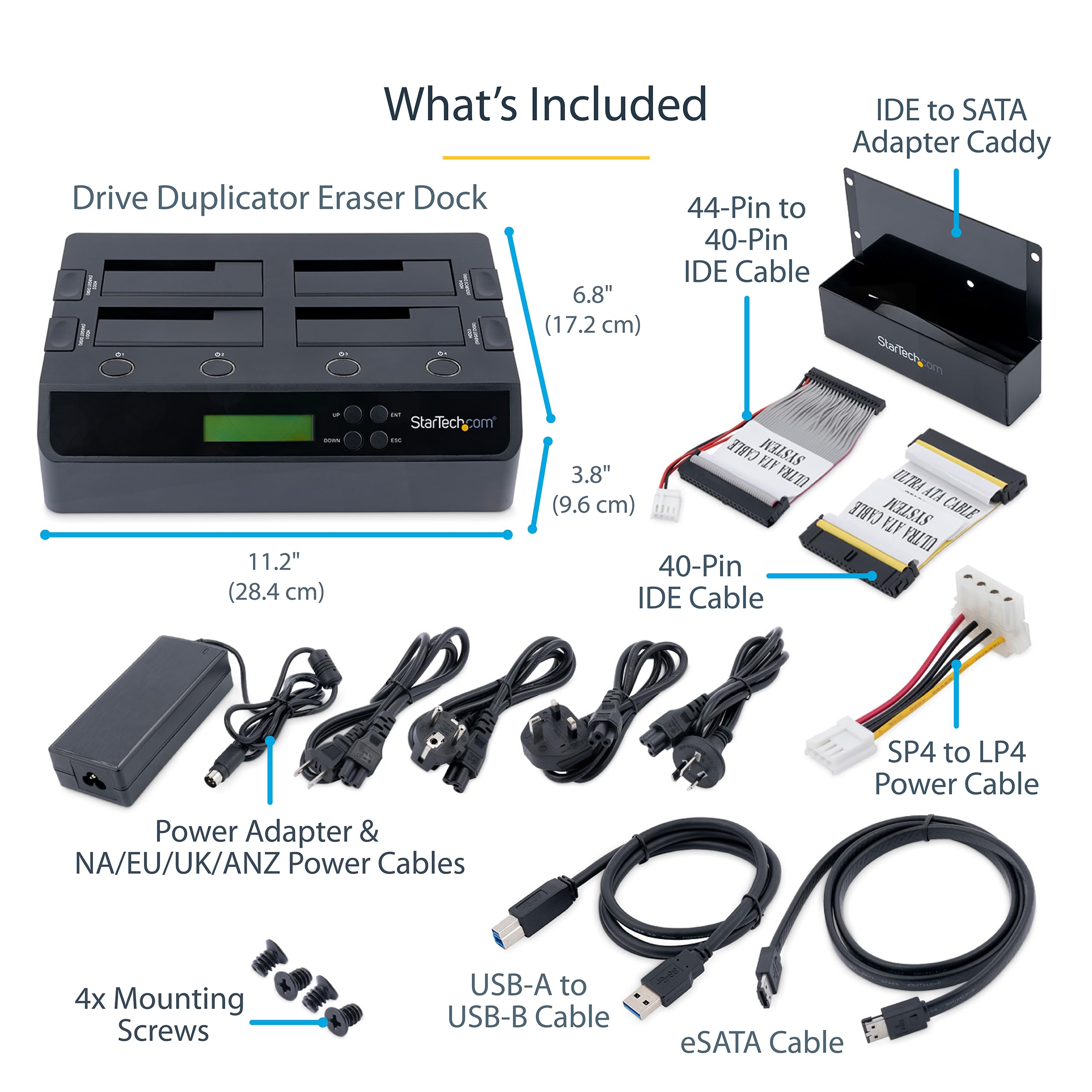 StarTech.com Dual Bay Hard Drive Duplicator and Eraser, External Standalone HDD/SSD Cloner / Copier, USB 3.0 to SATA Docking Station, Hard Disk Copier / Sanitizer / Wiper Tool (SATDOCK2REU3),Black