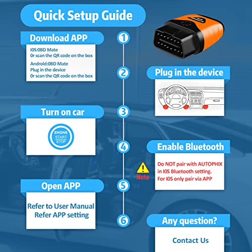 AUTOPHIX OBD2 Scanner Bluetooth Enhanced Universal Auto Car Code Reader for iPhone iPad & Android Diagnostic Scanner Tool for All OBDII Car After 1990[New Version], Orange (3210)