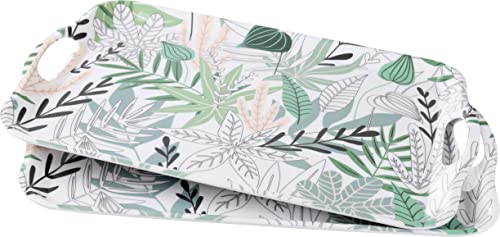 FlosSolis 16.5"x11.5" Serving Tray with handle Set of 2 leaf design, Melamine Rectangular Serving Tray/Platters stackable Sturdy and easy clean for Serving food,fruit,desserts,breakfast,meals,BPA FREE