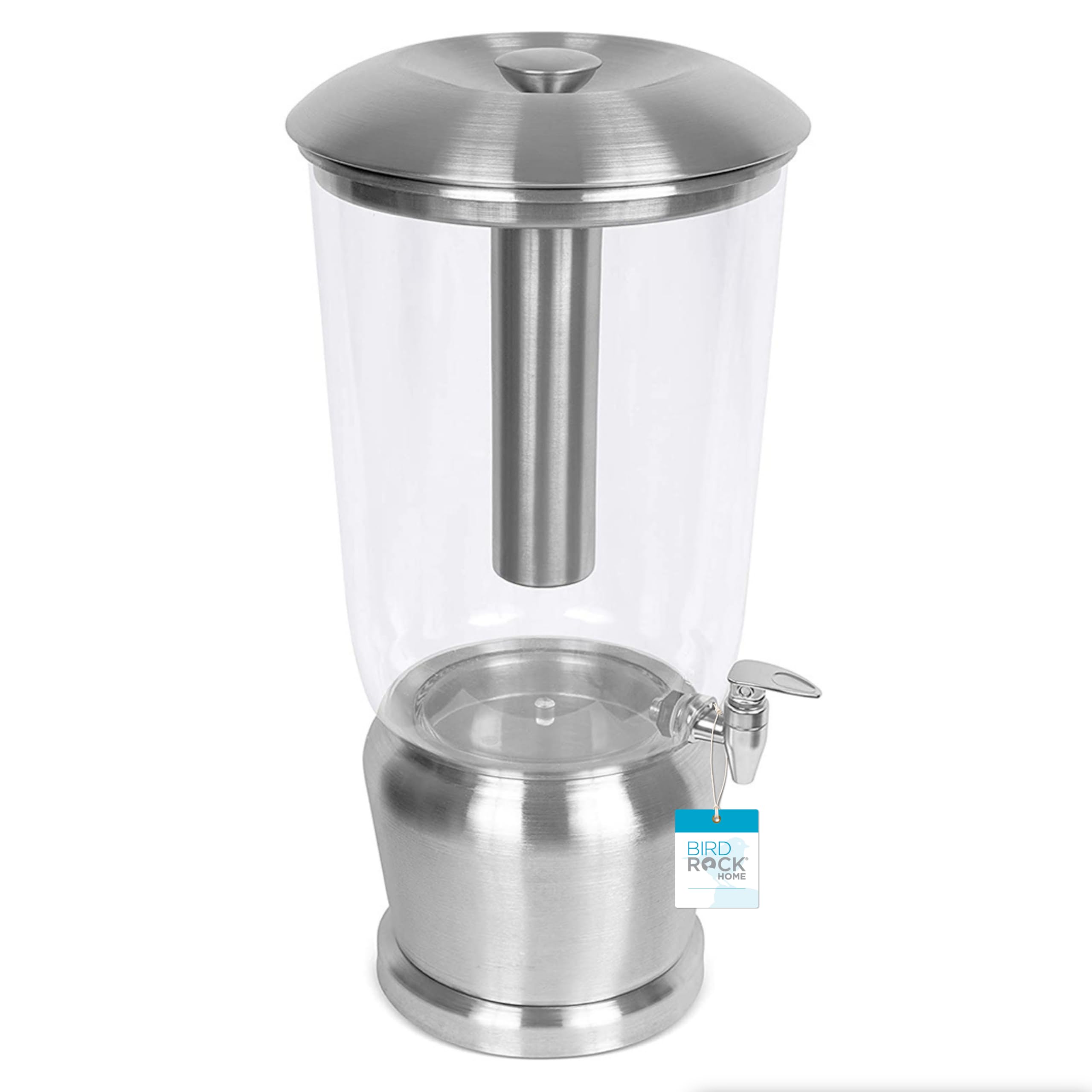 BirdRock Home 1.5 Gallon Stainless Steel Beverage Dispenser with Ice Container, Stand & Spigot - Round - BPA Free Clear Acrylic