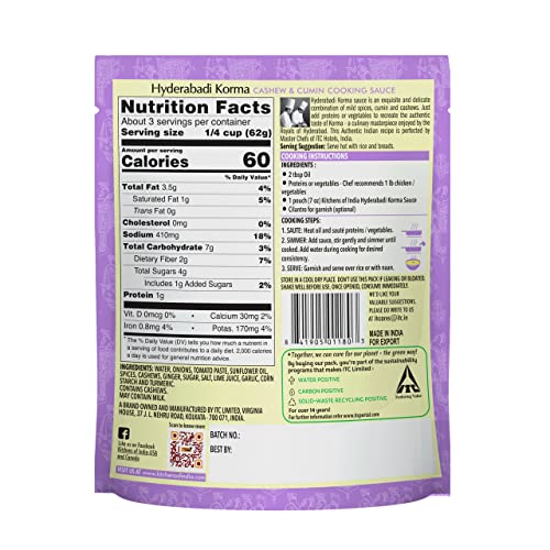 Kitchens of India Hyderabadi Korma, Cashew & Cumin Cooking Sauce 7 Oz (Pack of 6)
