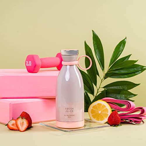Portable Mini Blender with Wireless Charging for Home, Office & Outdoor 350ml, Spillproof, Travel Bottle for Juice, shakes and smoothies (PINK)