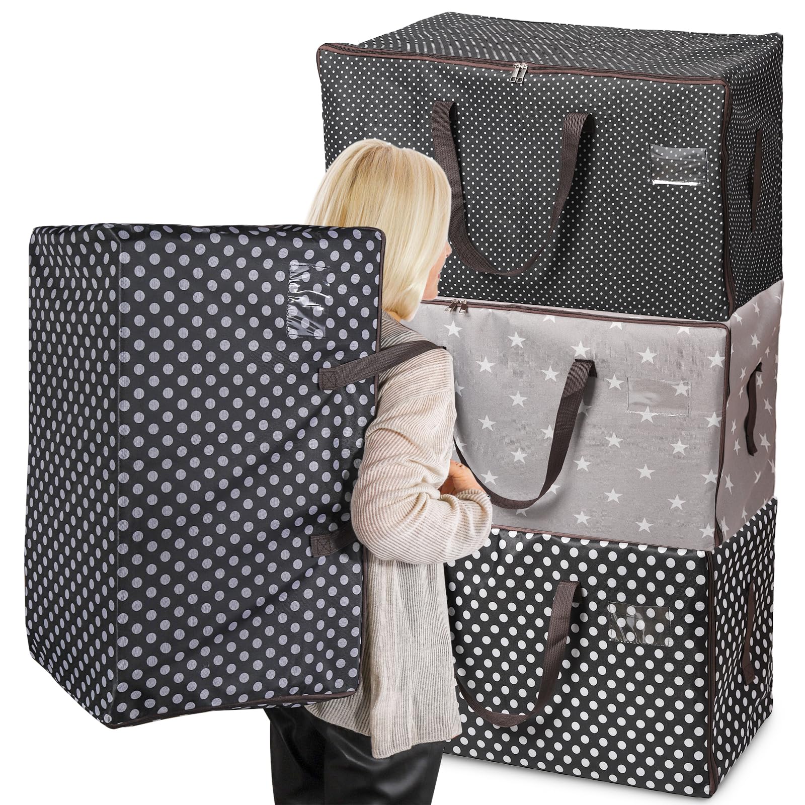 Yopay 3 Pack Extra Large Moving Bags, Heavy Duty Packing Tote Bags for Moving, Waterproof Strong Handle Zipper Clothes Storage Containers Bins for Camping and Travel, 28" L X 14" H X 16" D