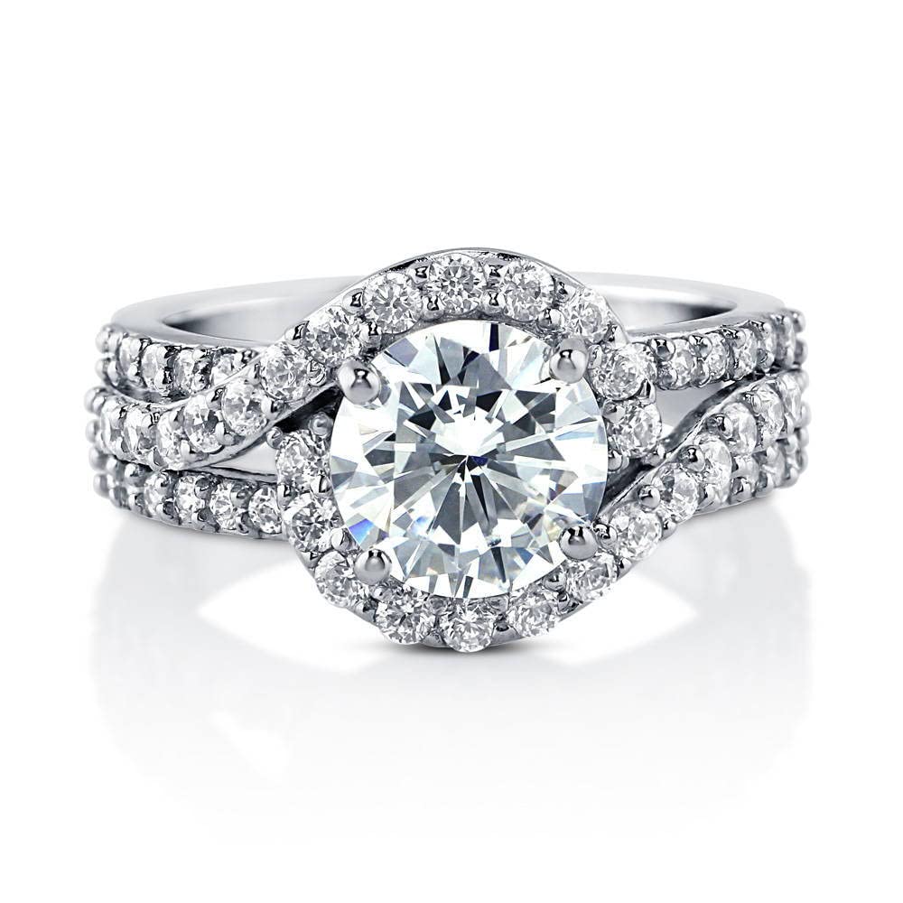 BERRICLE Sterling Silver Halo Wedding Engagement Rings Round Cubic Zirconia CZ Ring for Women, Rhodium Plated Size 7
