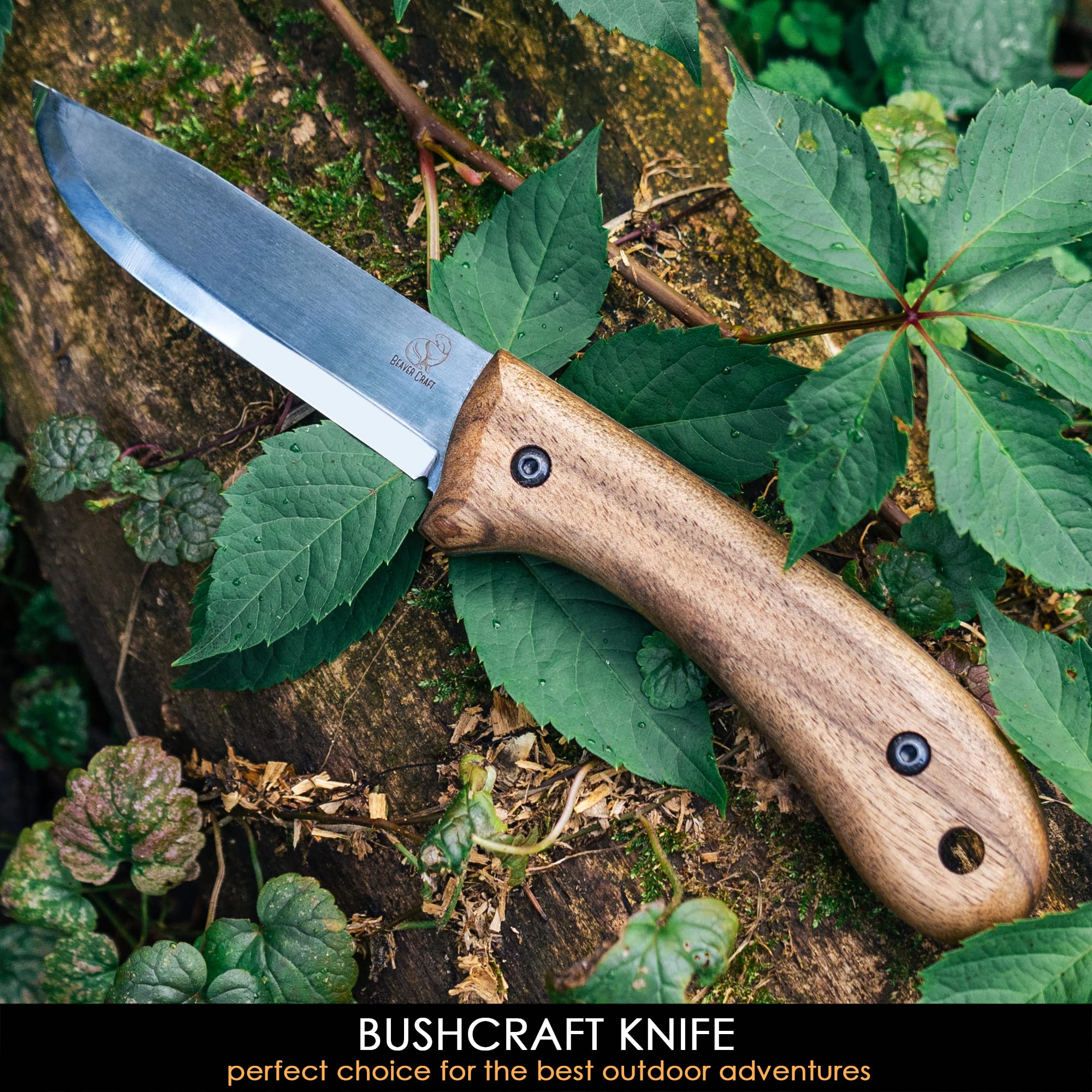 BeaverCraft BSH2 Bushcraft Knife Steel Blade β Fixed Blade Knife β Camping Knife Survival Knife Full Tang β Hiking Knife for Every Task β Camp Knife with Sheath