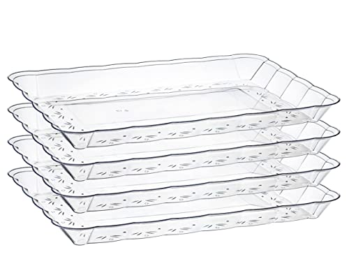 Plastic Serving Trays 9" X 13" Rectangle Serving Platters 4-Pack Clear Party Tray Durable Serving Platter - Disposable Serving Food Tray - Rectangular Cake, Fruit, Cookie Tray - Posh Setting