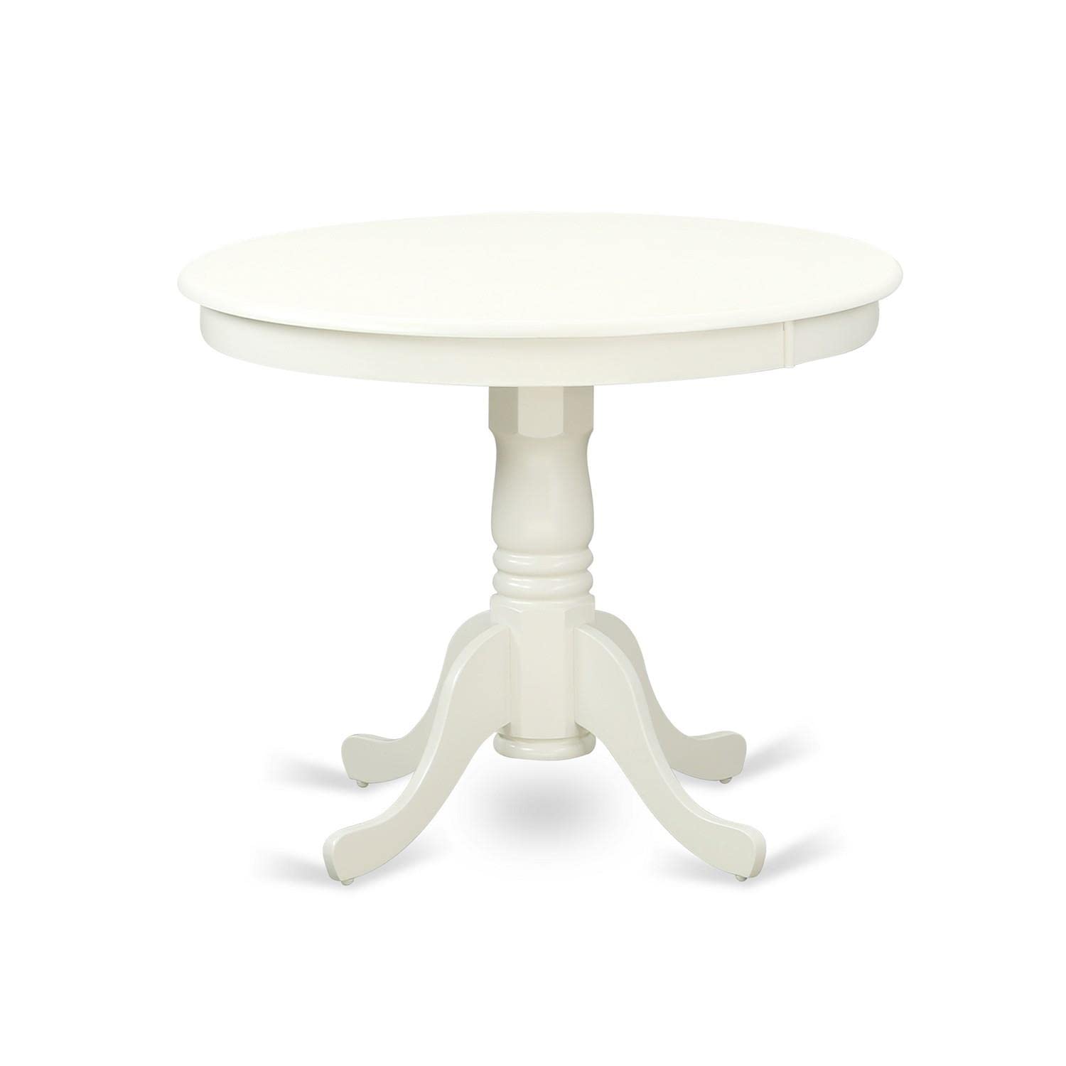 East West Furniture ANT-LOK-TP Antique Mid-Century Modern Dining Table - a Round Dining Table Top with Pedestal Base, 36x36 Inch, Linen White & Oak