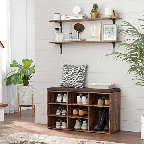 DINZI LVJ Long Wall Shelves, 39.4Inch Wall Mounted Shelves Set of 2, Extra Large Wall Storage Ledges with Sturdy Metal Brackets for Living Room, Bathroom, Bedroom, Kitchen, Rustic Brown