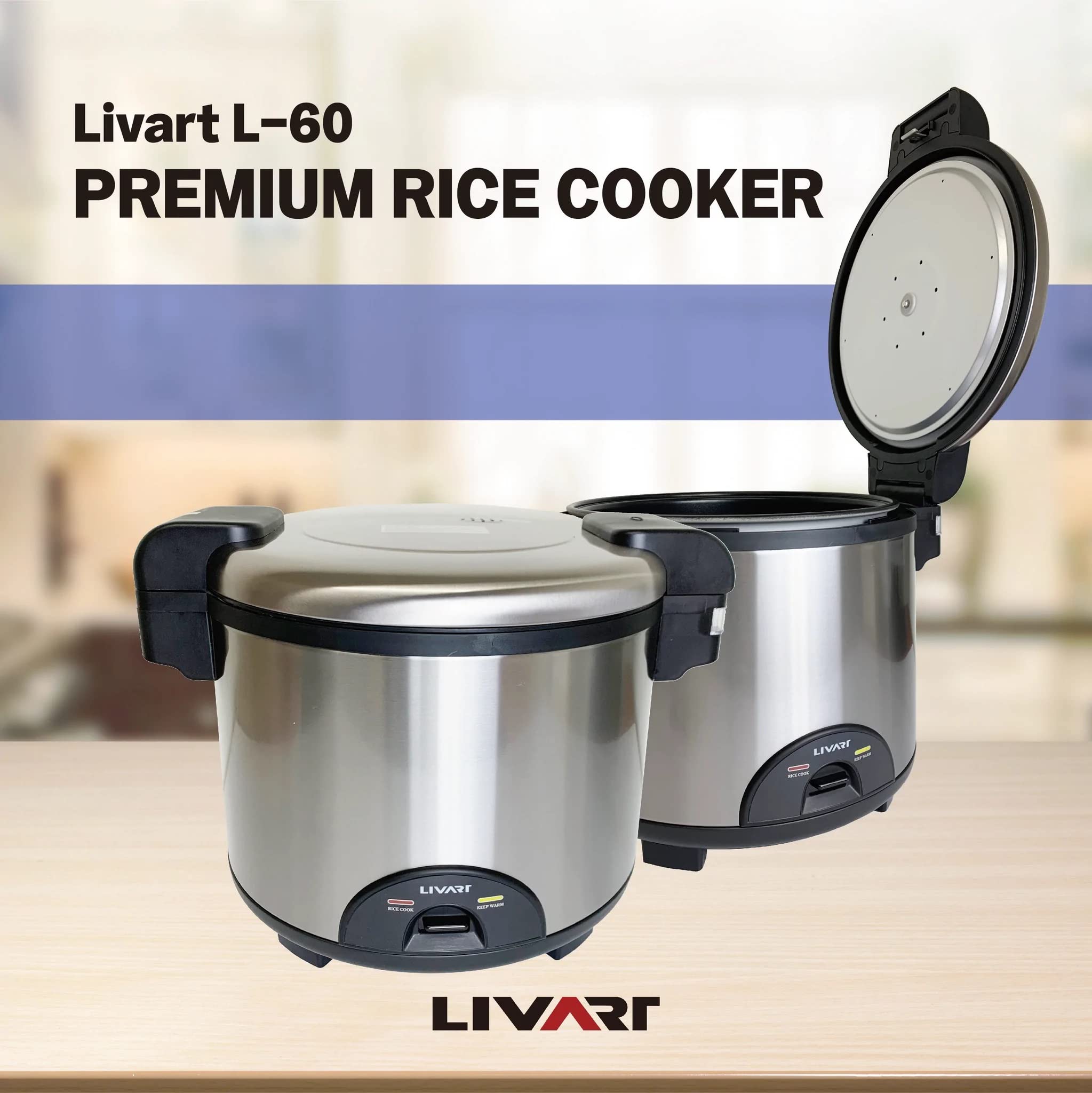Commercial Rice Cooker, Warmer, 60 Cup Cooked / 30 Cup Uncooked, LIVART [L-60] [DURABLE & SPACIOUS] Strongly Built and Quality Bulk Rice Cooking for Restaurants/Catering/Hotels - Stainless Steel
