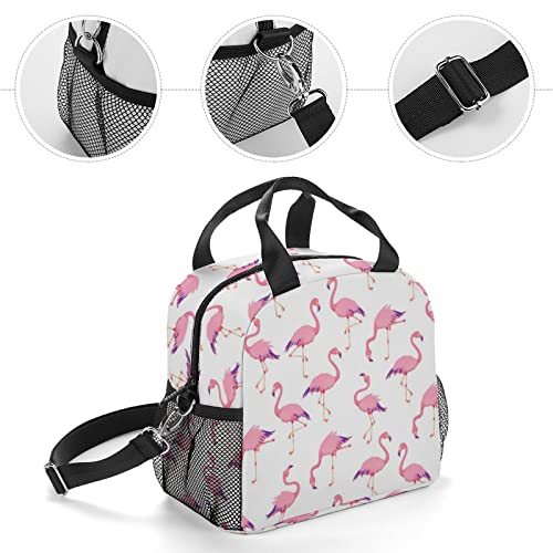 Funny Pink Flamingos Printed Lunch Box Tote Bag with Handles and Shoulder Strap for Men Women Work Picnic