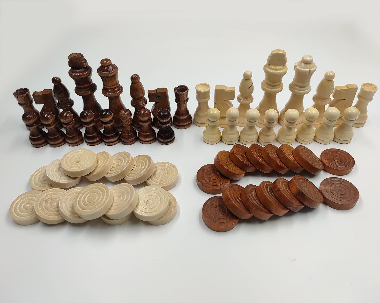 YB-OSANA 62 Pieces Wooden Checker Pieces & Chess Pieces 2 in 1 Chess Game Set Board Games Accessories Classic Wooden Chess Game Set in 2 Styles and 2 Colors