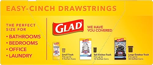 Glad Medium Drawstring Trash Bags, 8 Gallon, White, Fragrance Free, 26 Count, Pack May Vary