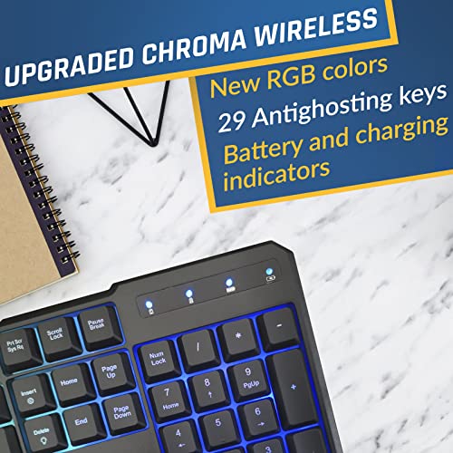 KLIM Blaze & Chroma Wireless Bundle - New 2023 - Wireless Gaming Keyboard and Mouse Combo - Responsive Durable Ergonomic - Backlit Keyboard - RGB Gaming Mouse Wireless - Long-Lasting Built-in Battery