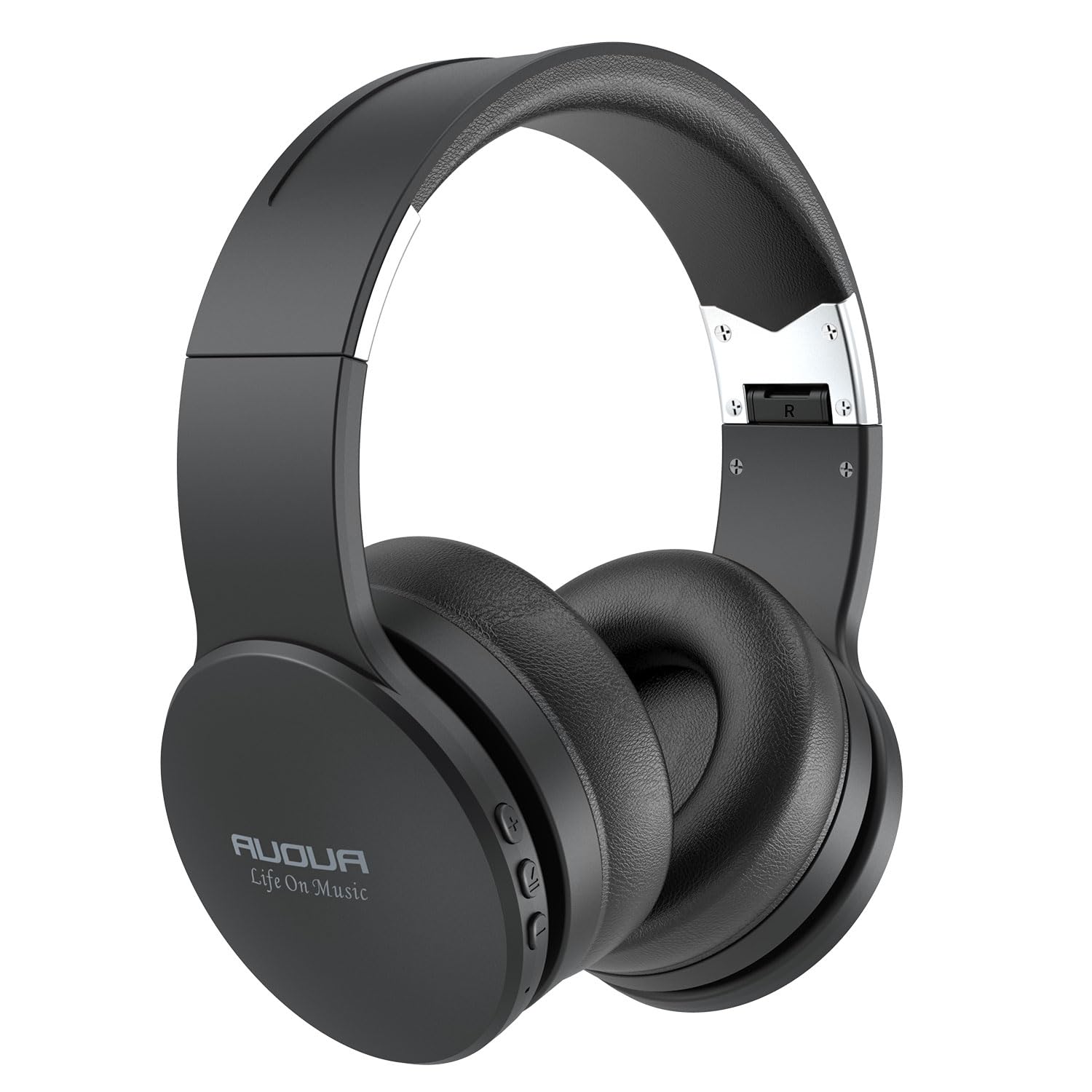 AUOUA Life On Music Active Noise Canceling Headphones Wireless Bluetooth, Over Ear Headset with Microphone for PC,TV,Cell Phone,Laptop,Black