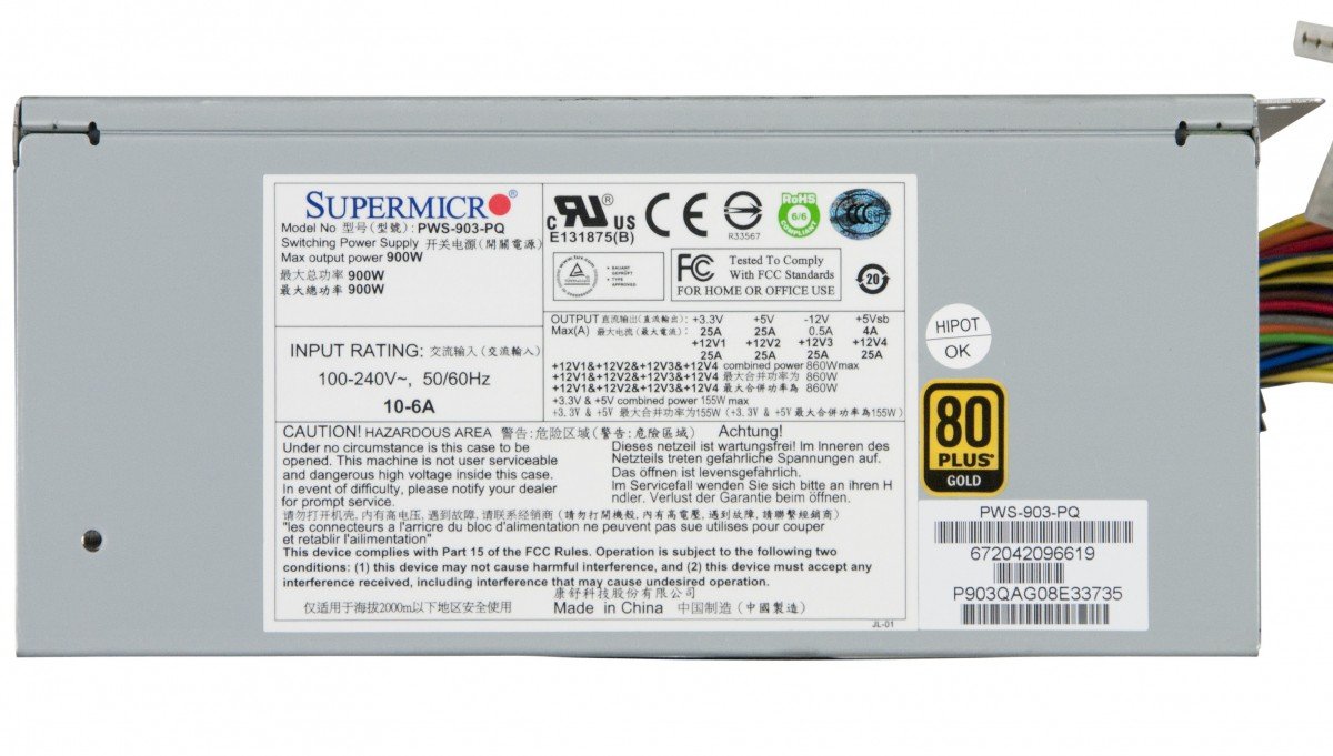 Supermicro Power Supply PWS-903-PQ PS/2 900W Multi-Output 80PLUS Gold Retail