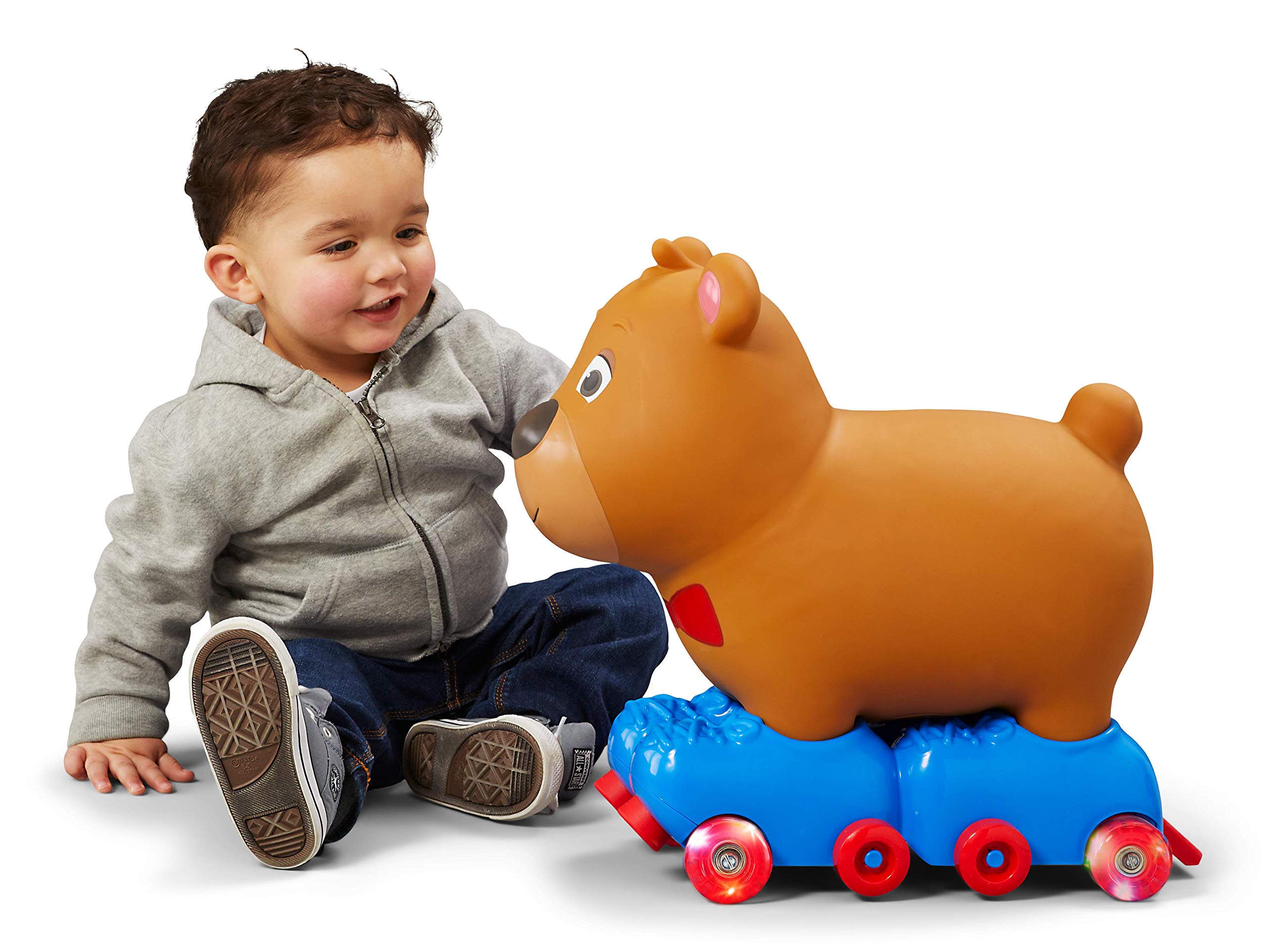 Kid Trax Silly Skaters Bear Toddler Foot to Floor Ride On Toy, Kids 1-3 Years Old, Soft and Inflatable, Single Rider, Light Up LED Rollerskates, Brown